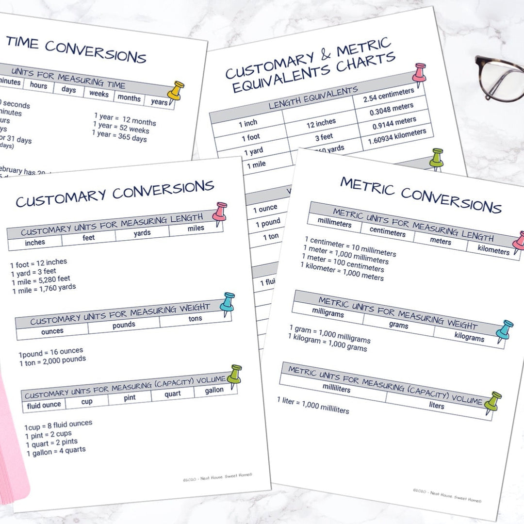 Customary & Metric Conversions Cheat Sheets – The Neat & Sweet Shop™
