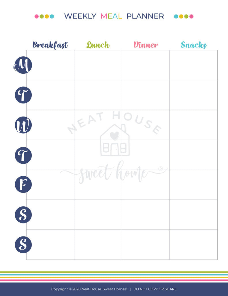 PDF Meal Planner - Editable Weekly Meal Planner Template – Neat House ...