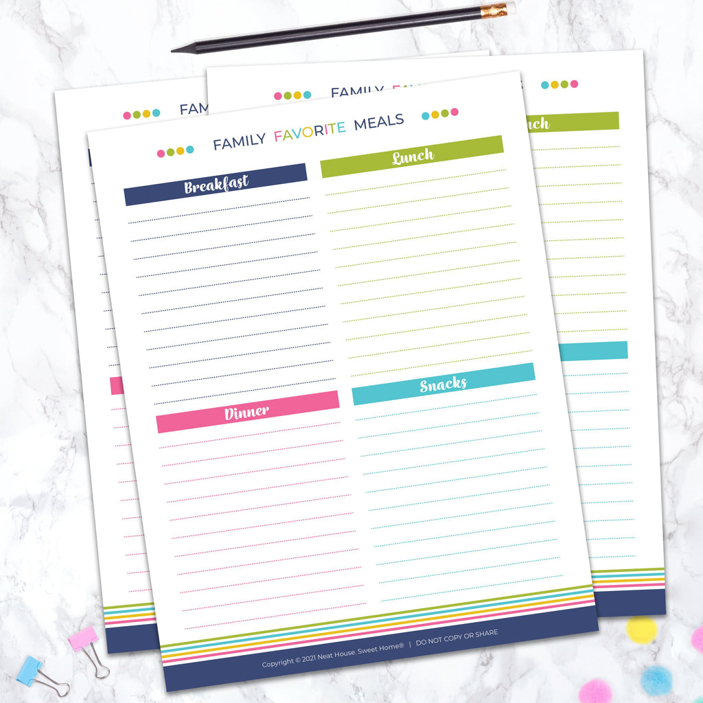 Family Favorite Meals Template – Neat Living Shop